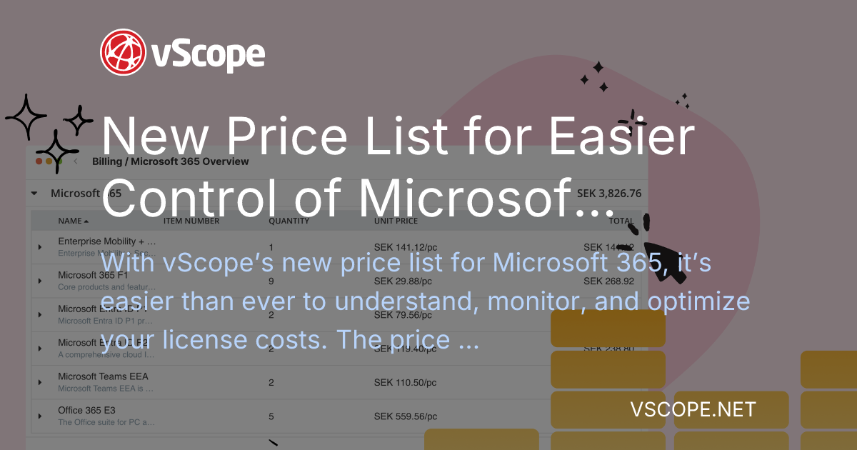 New Price List for Easier Control of Microsoft 365 Costs | vScope